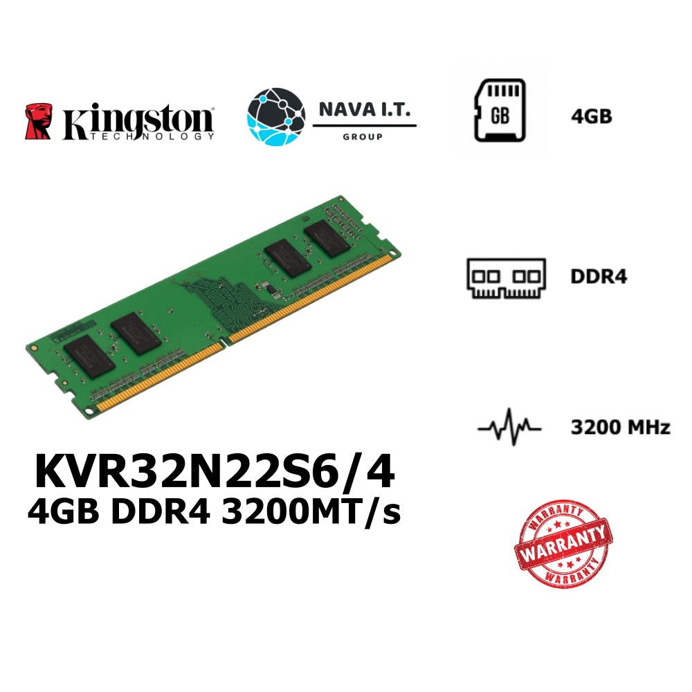 🔥โค้ดลด300 "LSXY5MTT"🔥 KINGSTON KVR32N22S6/4 4GB DDR4 3200MT/s Non-ECC ...